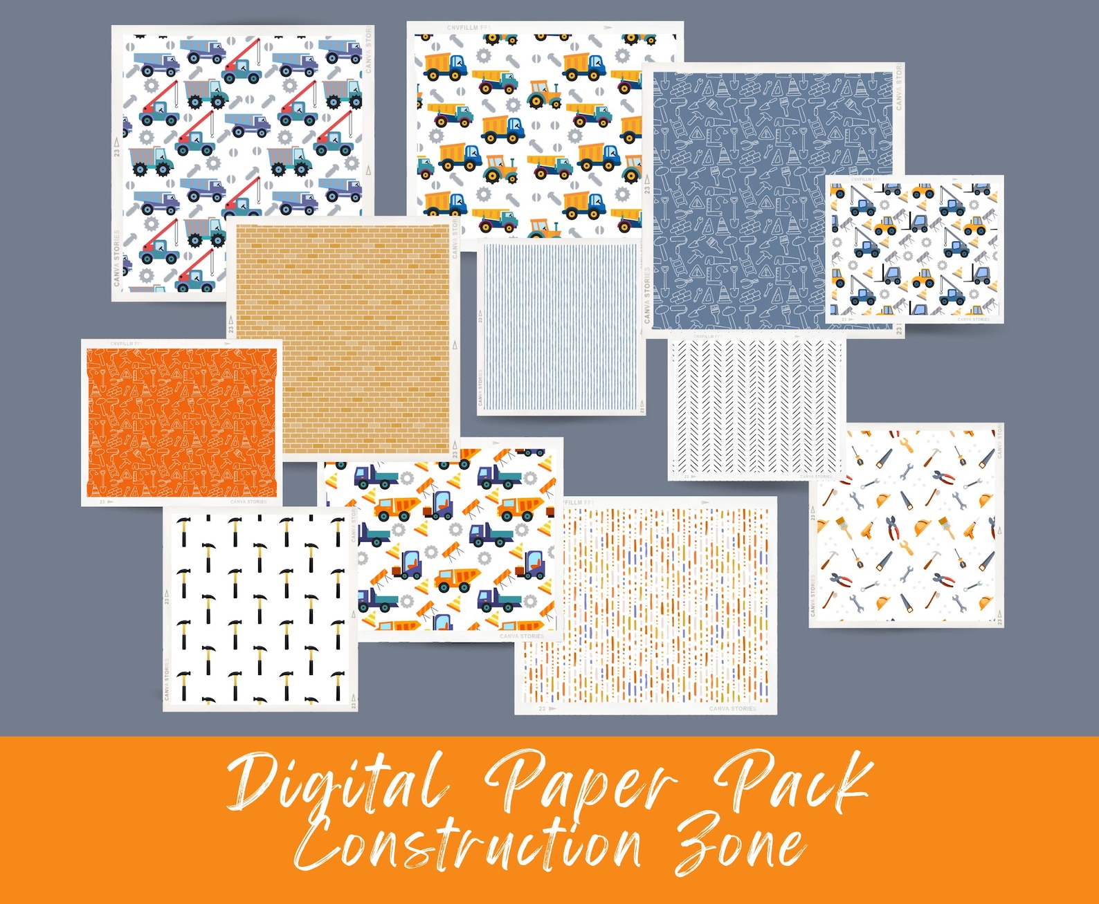 Construction Truck Digital Paper Pack: Scrapbook Patterns (digital ...