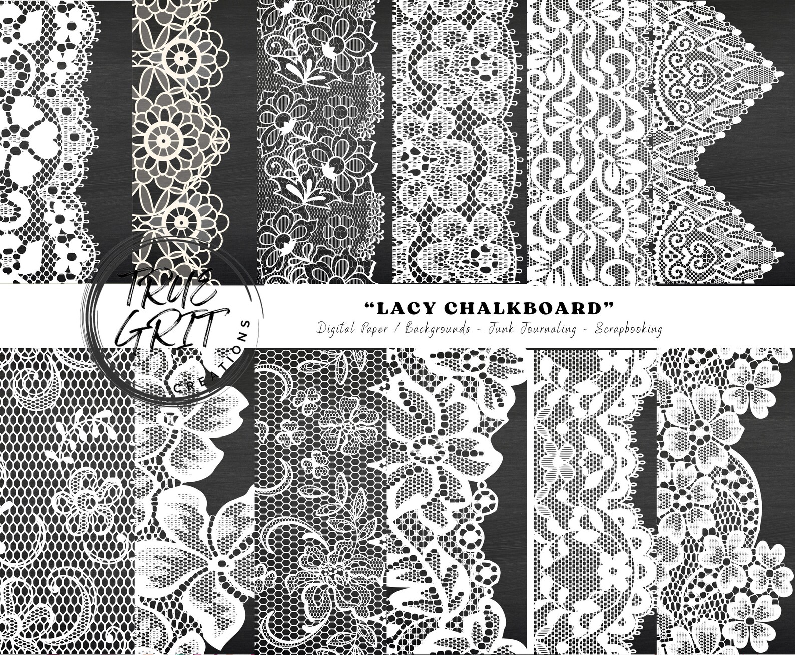 Lace and Chalkboard Digital Paper Pack: Wedding Designs (digital ...