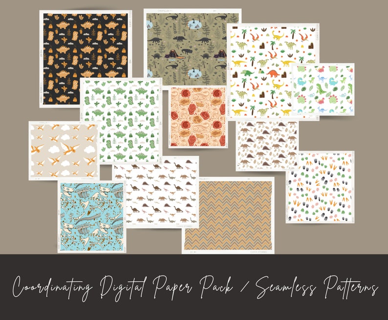 Cute Dinosaur Digital Paper Pack Seamless Dino Patterns Instant ...