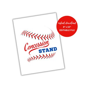 Baseball Concession Stand Sign: 8x10 Party Decoration (printable PDF ...