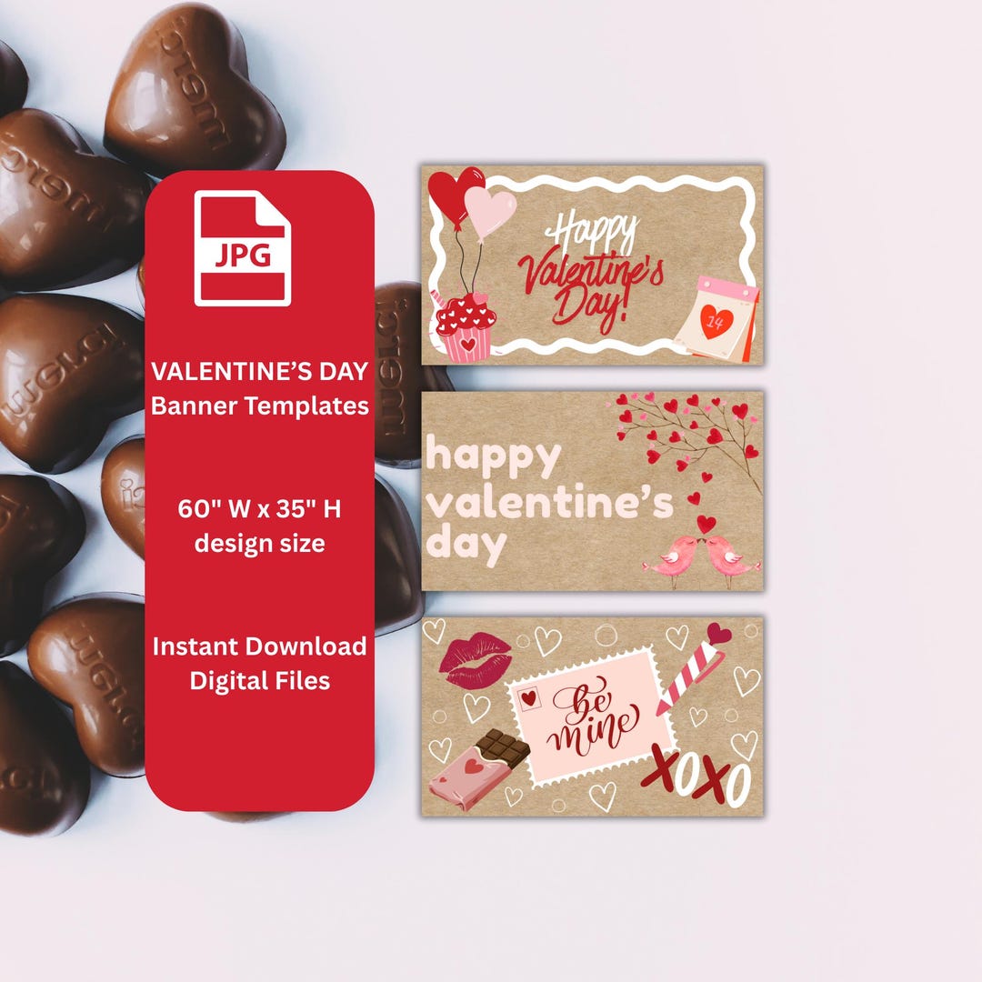 Valentine's Day Banner Template DIY Painted Banner Patterns Digital ...