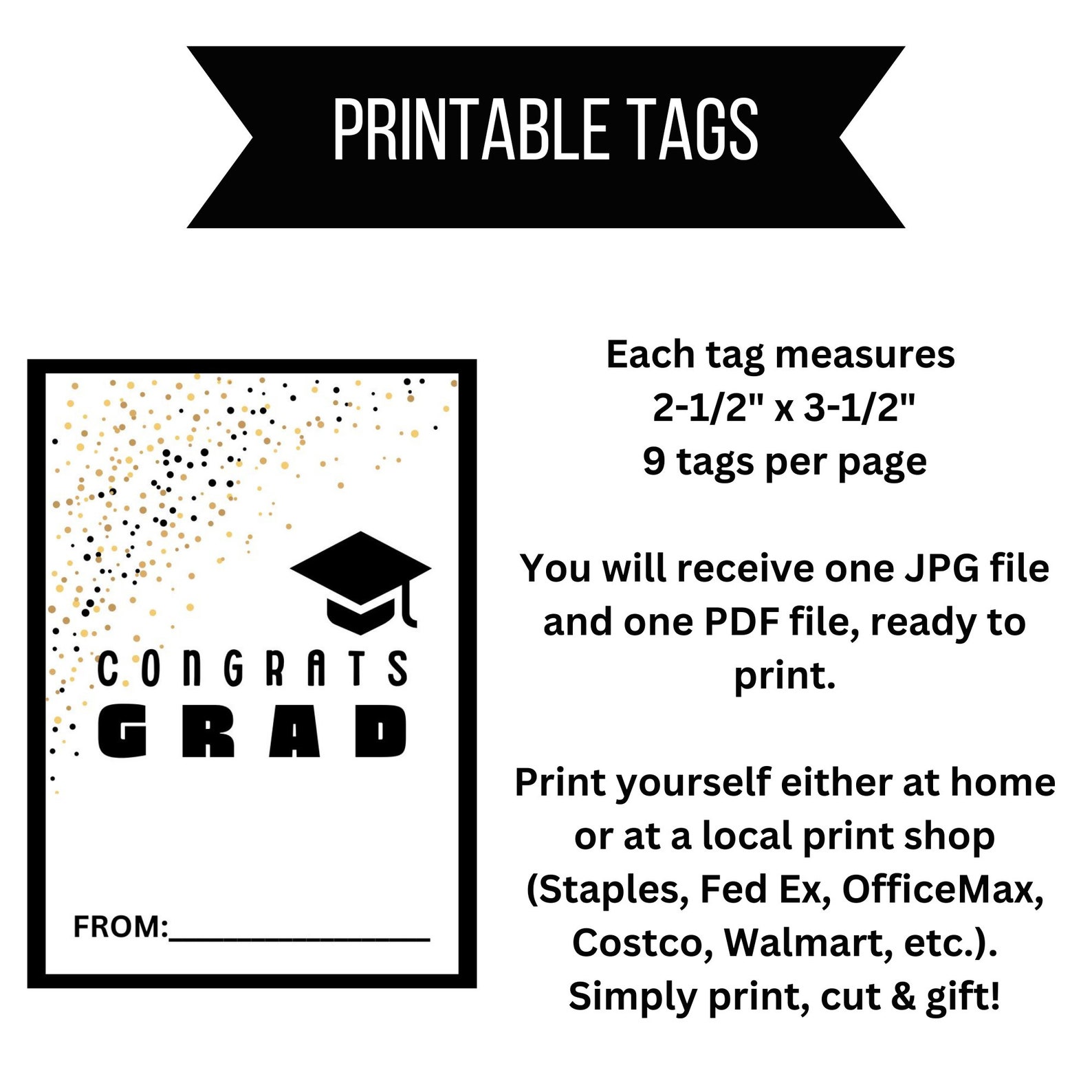 Graduation Gift Tags Printable Gift Tags Congrats Graduate Printable ...