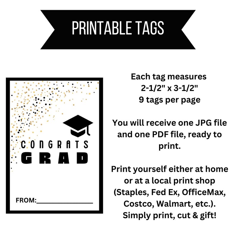 Graduation Gift Tags Printable Gift Tags Congrats Graduate Printable ...