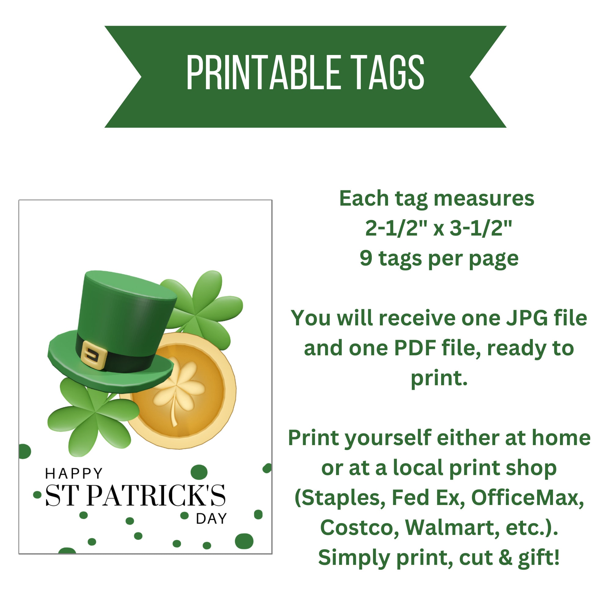 Ready to Print Gift Tag St Patrick's Day Gift Tag Treat Bag Tags St ...
