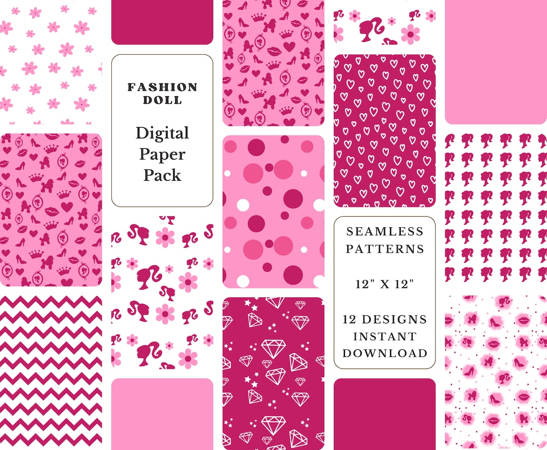 Fashion Doll Digital Paper Pack Barbie Seamless Patterns Instant ...