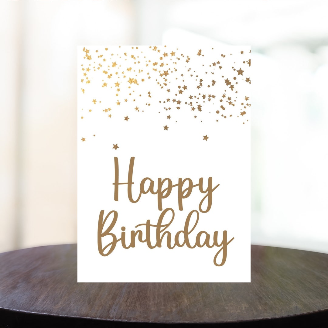 Printable Birthday Card: Gold Stars, 5x7 Foldable Design (digital ...