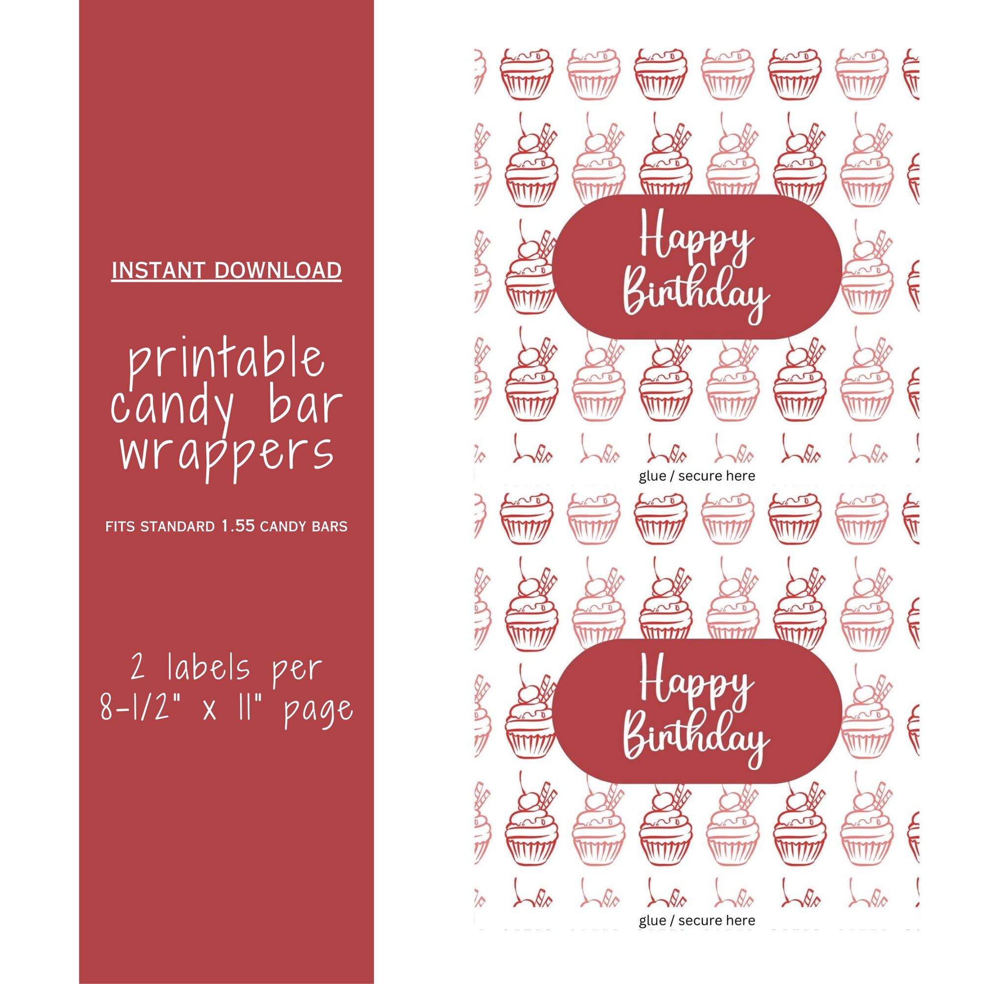 Happy Birthday Candy Bar Wrapper Printable Candy Wrapper Pink Red ...