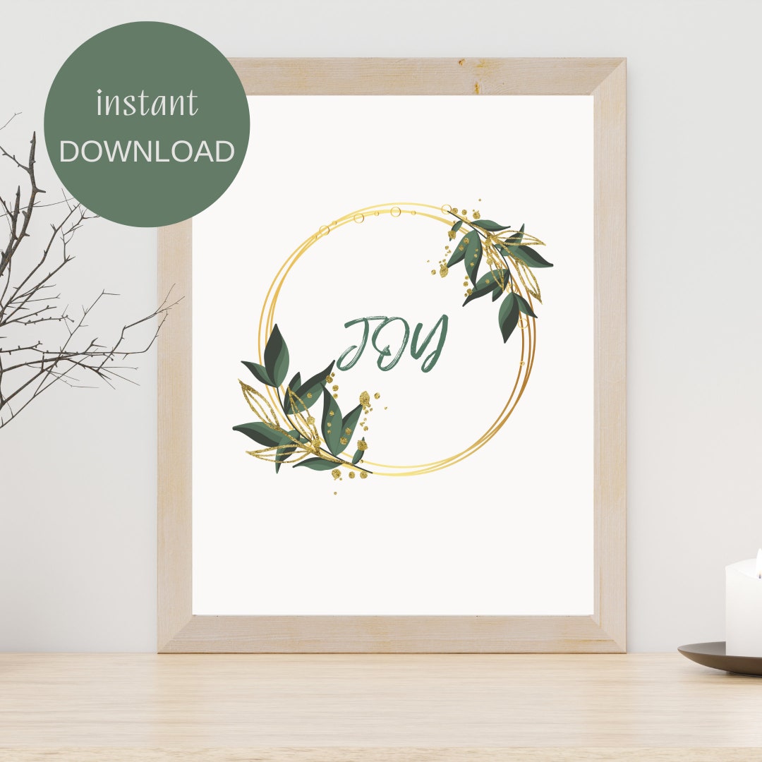 Printable Christmas Sign Joy Printable Printable Wall Art Joy Wreath ...