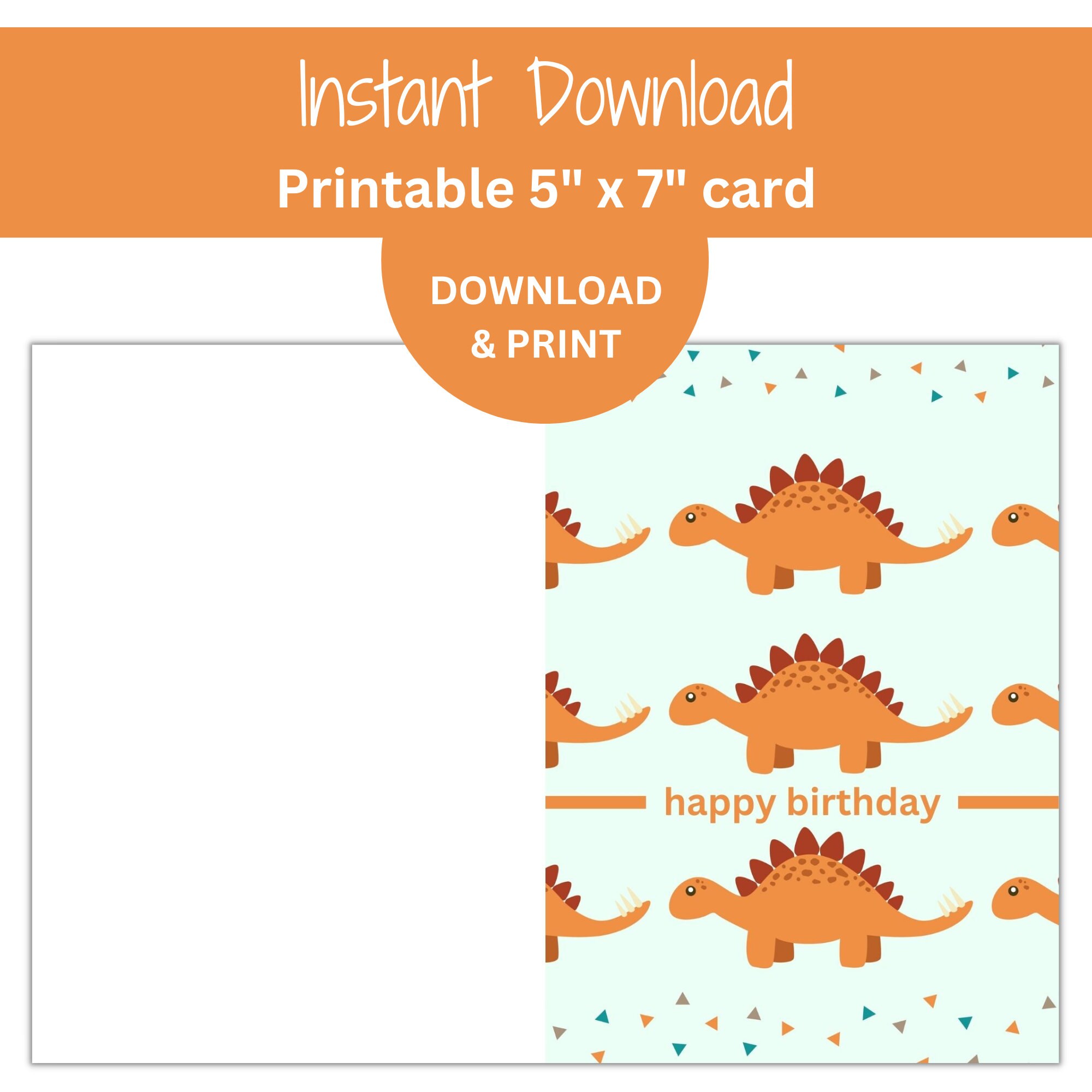 Printable Dinosaur Birthday Card: 5x7 Foldable Card (digital Download ...