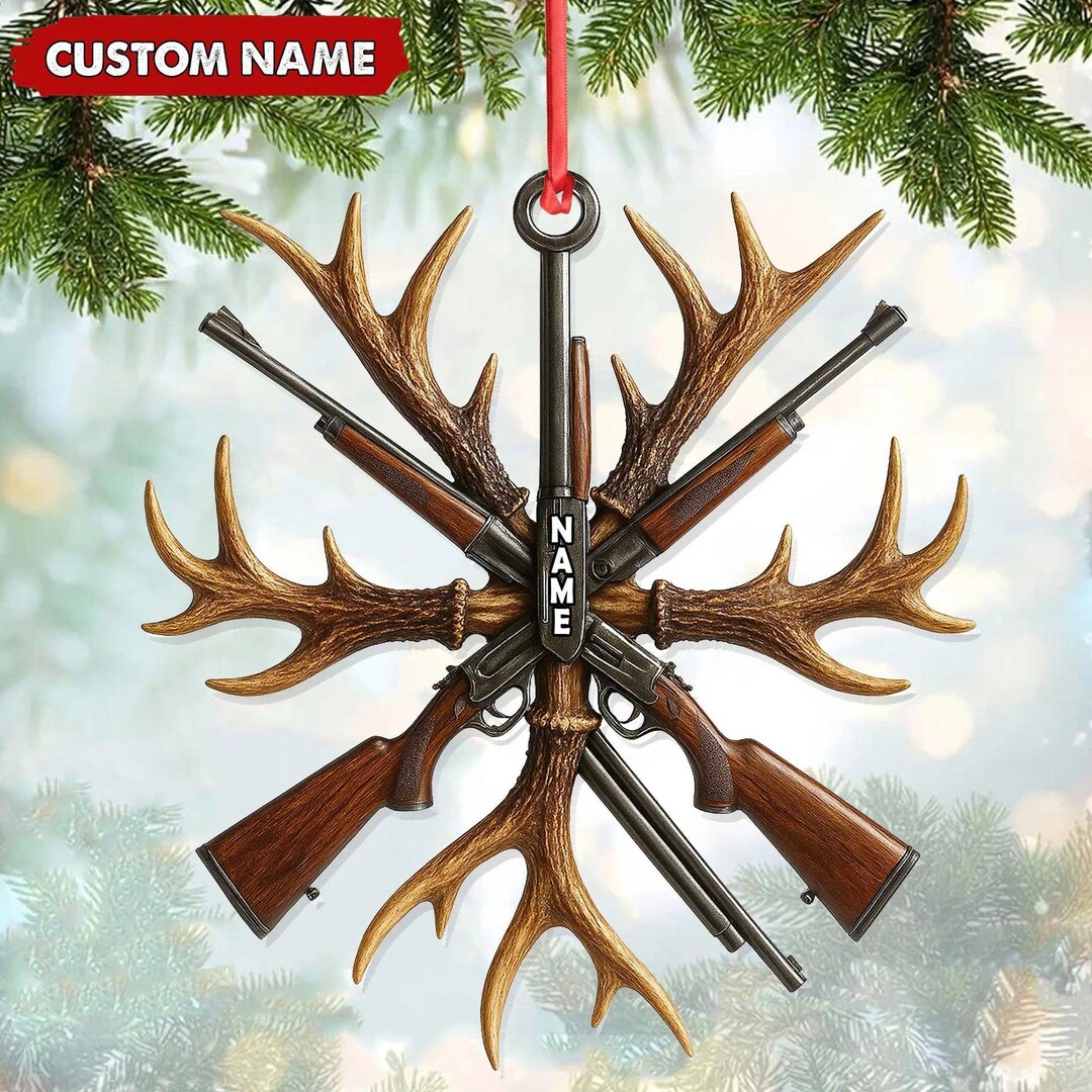 Custom Name Hunting Ornament 2025 Antlers & Rifles Decor for Hunters ...