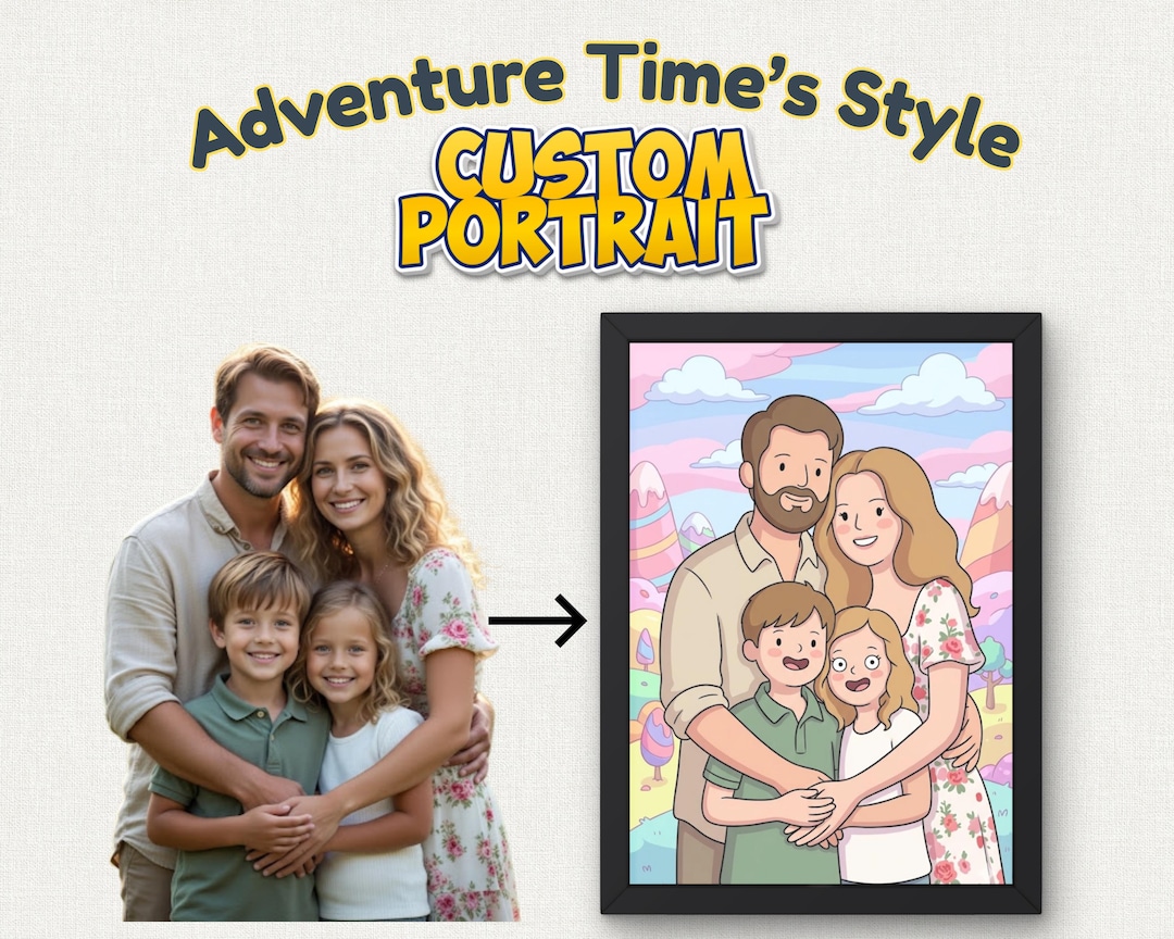 Adventure Time Style Custom Family Portrait, Cartoon Illustration ...
