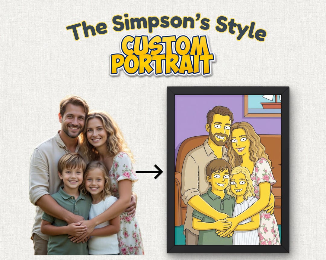 Simpsons Inspired Custom Portrait, Cartoon From Photo, Yellow Family ...