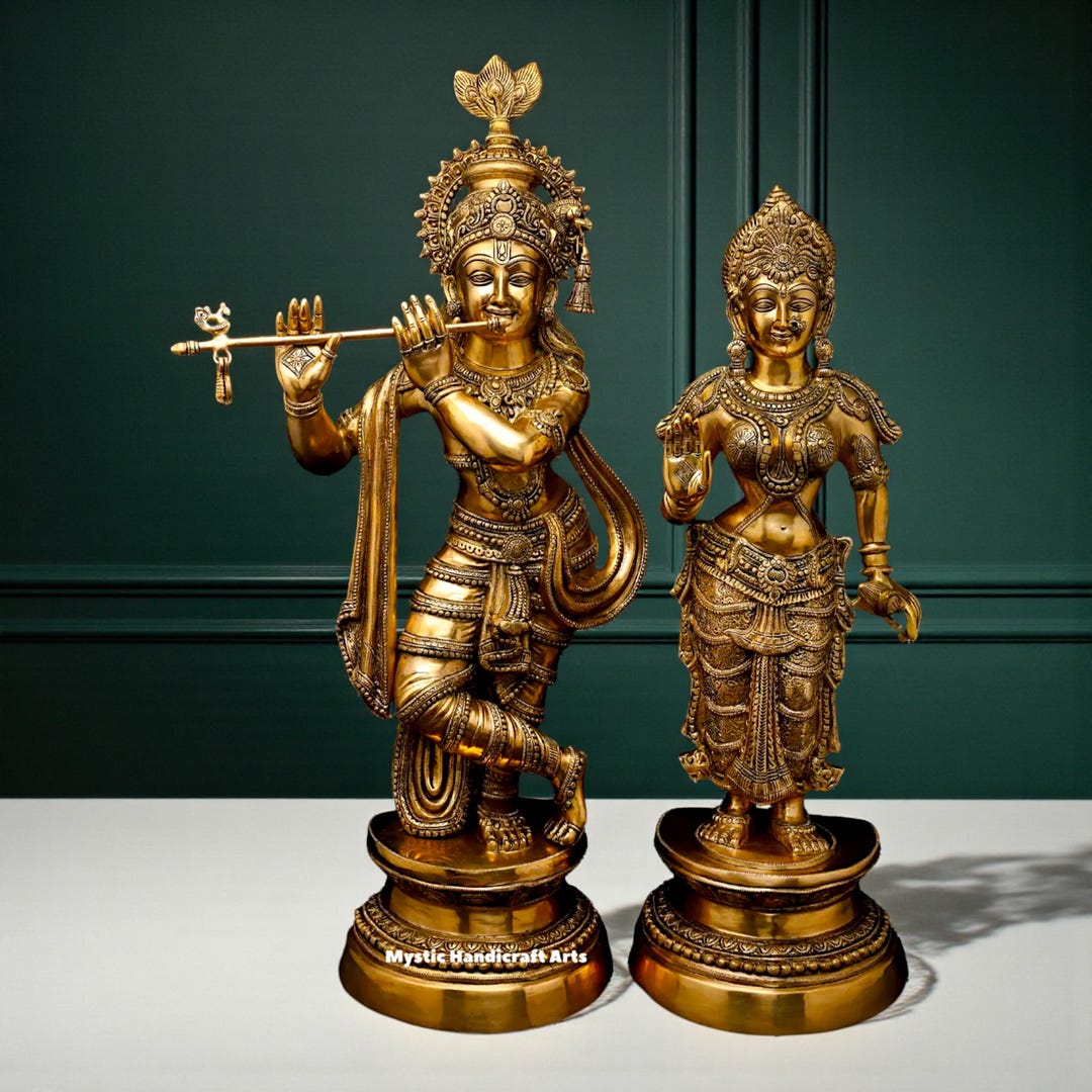 Brass Radha Krishna Idol | 92 Cm Divine Couple Murti - Etsy