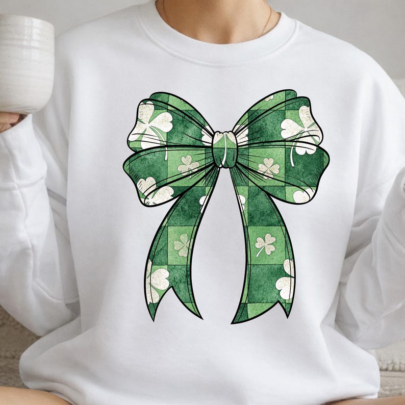 St Patricks Day Bow PNG, Green Plaid Shamrock Sublimation Design ...