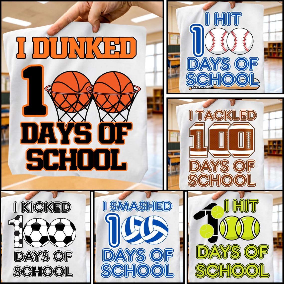 100 Days of School PNG Bundle, Sports 100th Day School Shirt Design ...