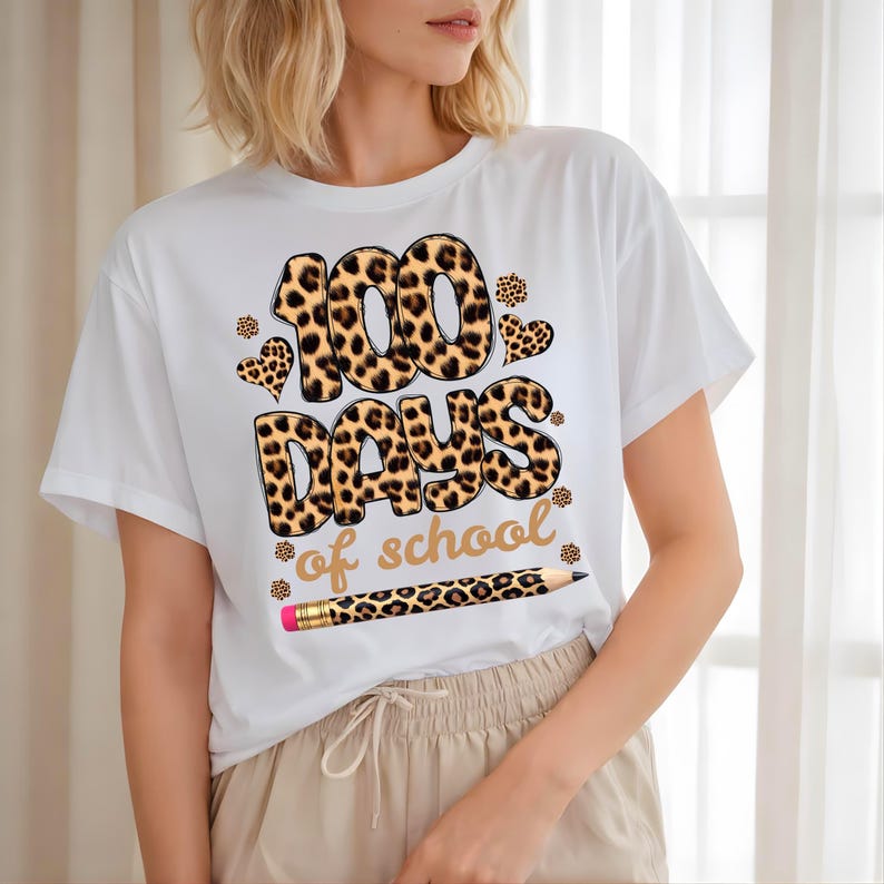 Leopard 100 Days of School PNG – Coquette Bow Teacher Shirt Design ...