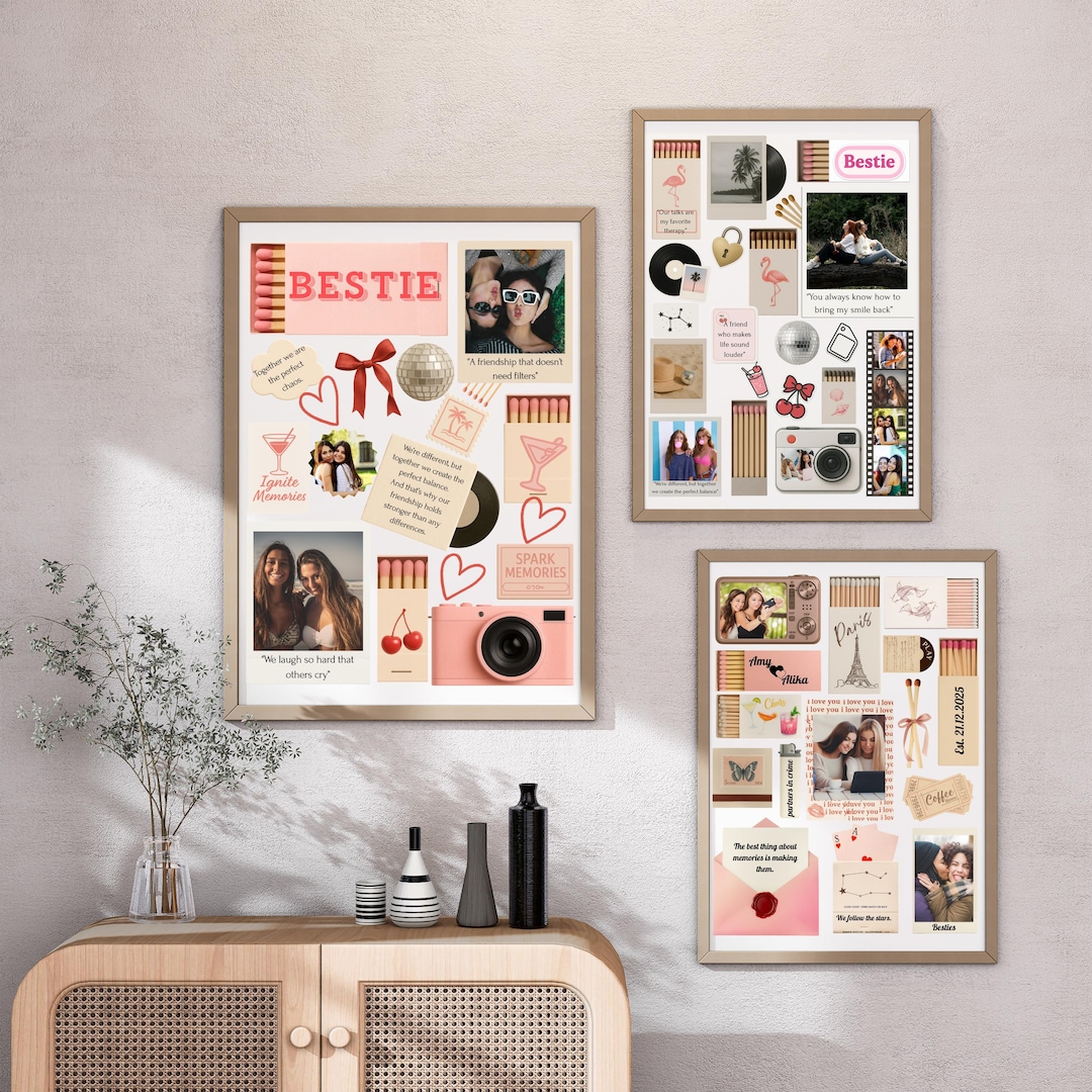 Matchbook Collage Poster Bundle Canva Template, Editable Besties Wall ...