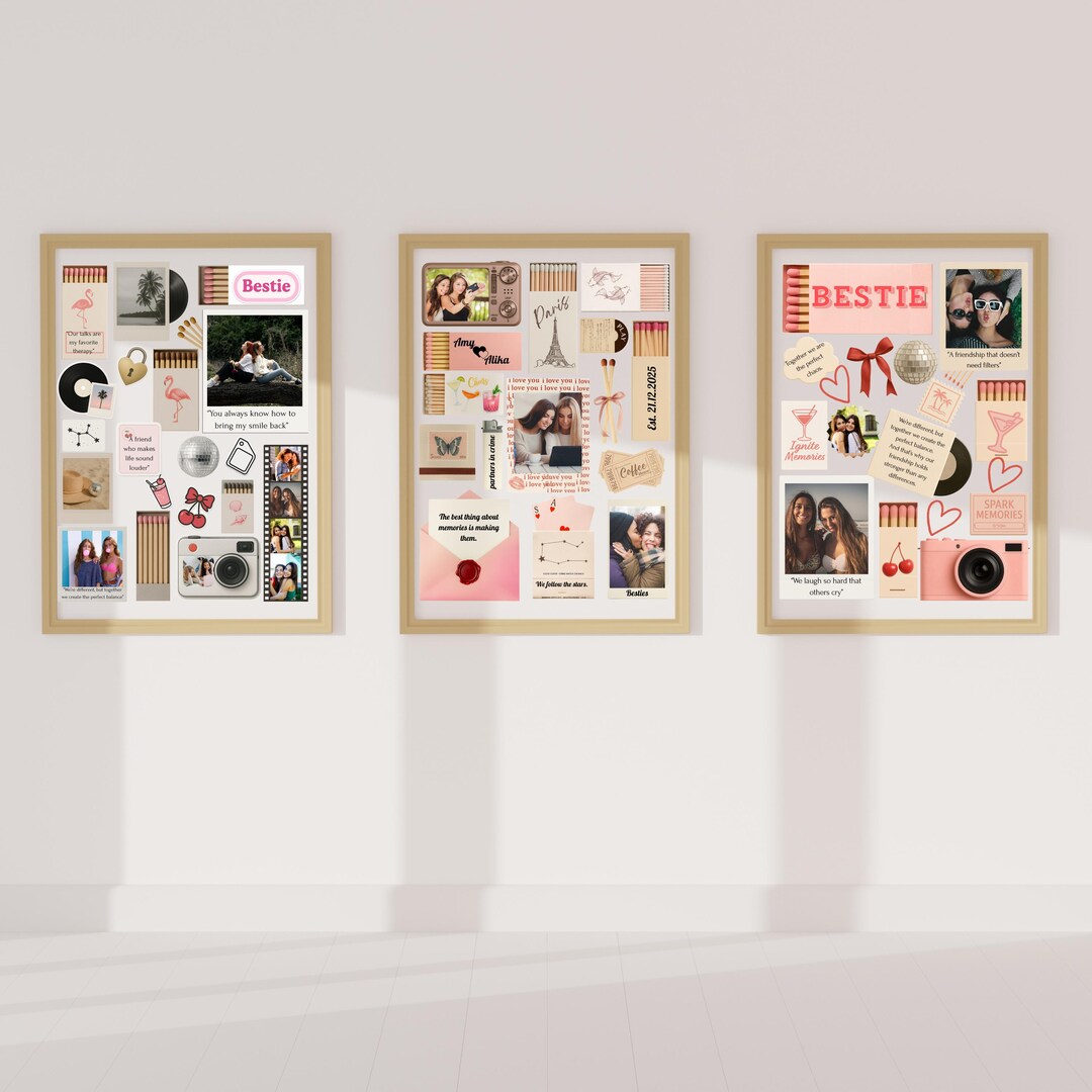 Best Friends Matchbook Poster Big Bundle of 6, Editable Besties Collage ...