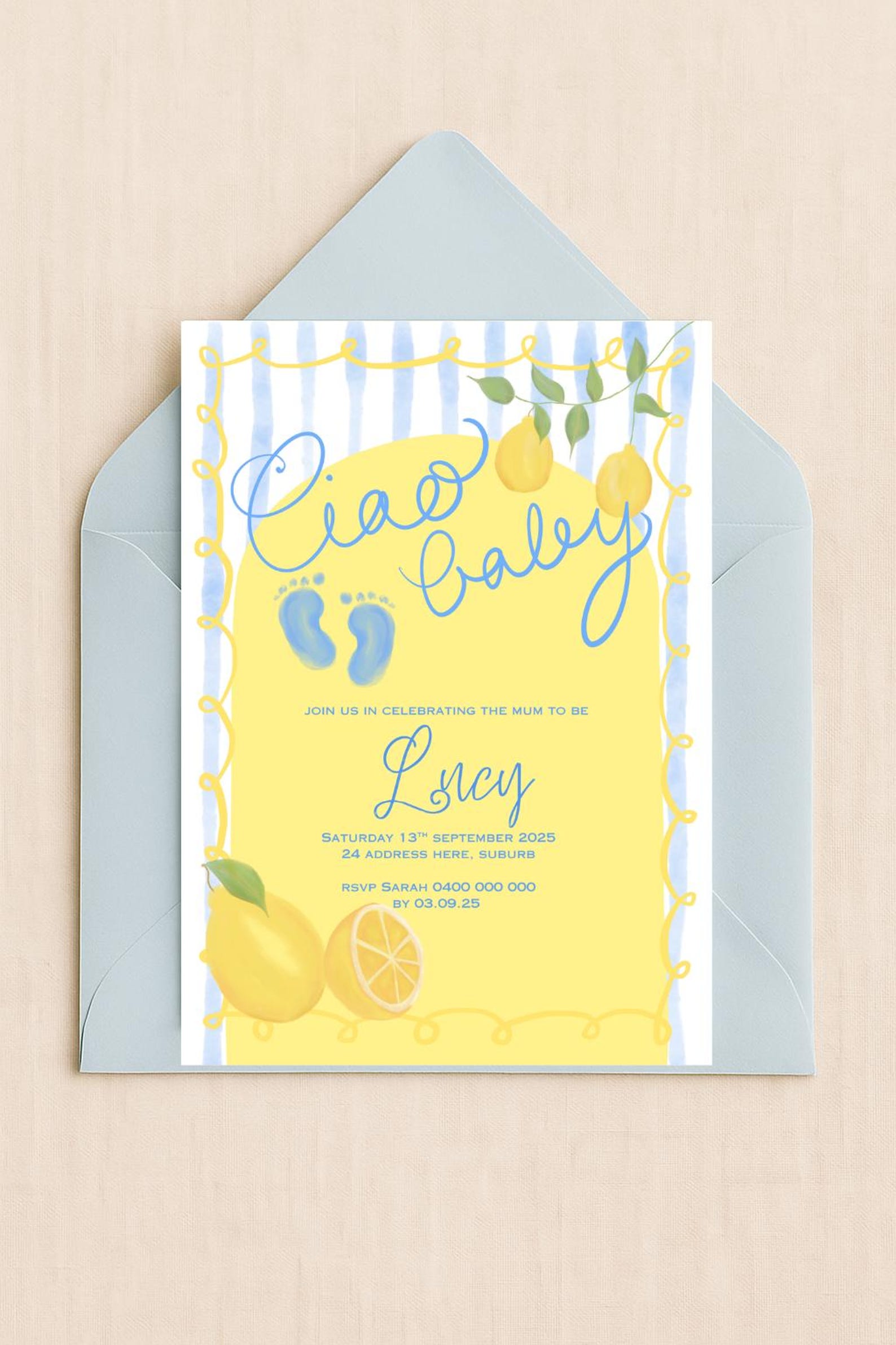Ciao Baby ~ Baby Shower Invitation - Editable Canva Template | Instant ...