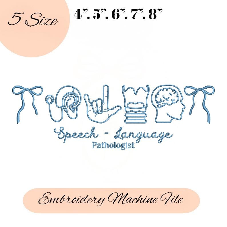 Speech Therapist Machine Embroidery Design, Slp Icons With Bow Digital ...