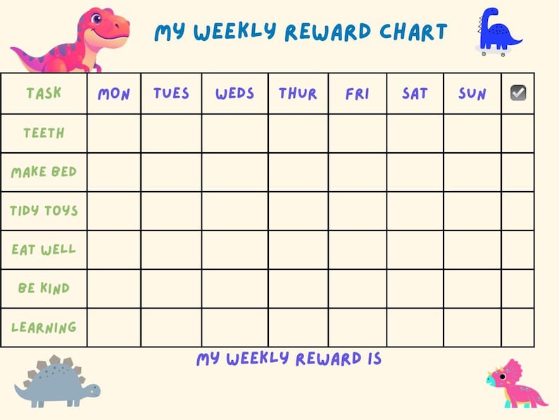 Dinosaur Reward Chart Printable for Kids - Chore Chart & Weekly ...