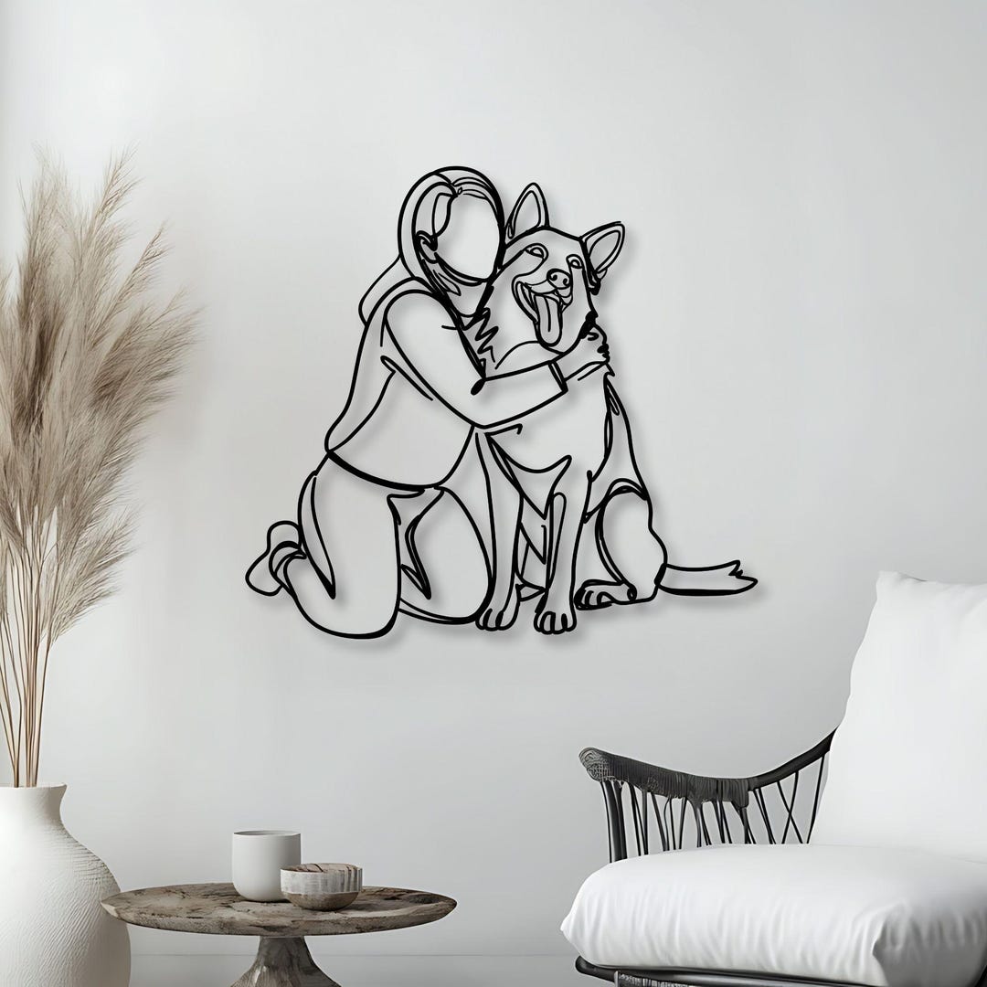 Dog and Owner Hug Metal Wall Art, Pet Lover Gift, Minimalist Dog ...