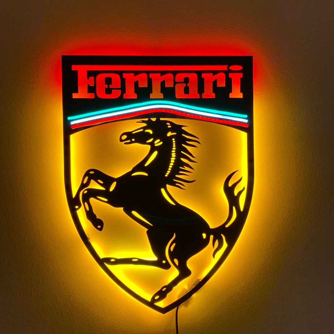Luxury Sports Car Emblem LED Decor, Ferrari Metal LED Sign, Car Logo ...