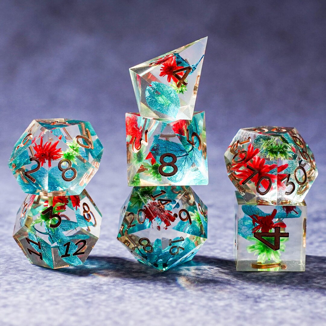 Floral Dnd Dice Set - Enchanted Bloom Dice Set,botanical Sharp Edge Dnd ...