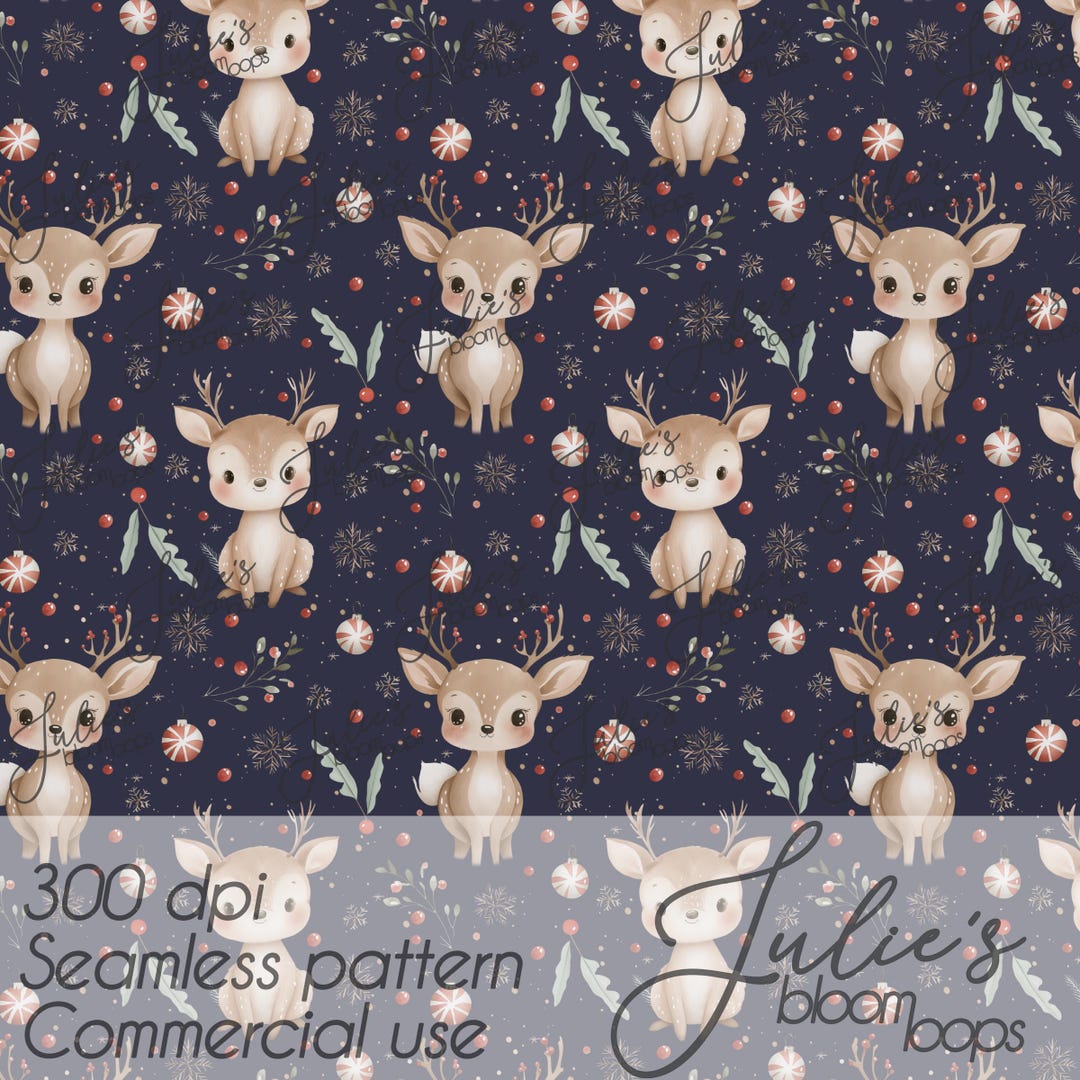 Christmas Reindeer Watercolor - Seamless Pattern - Commercial Use ...