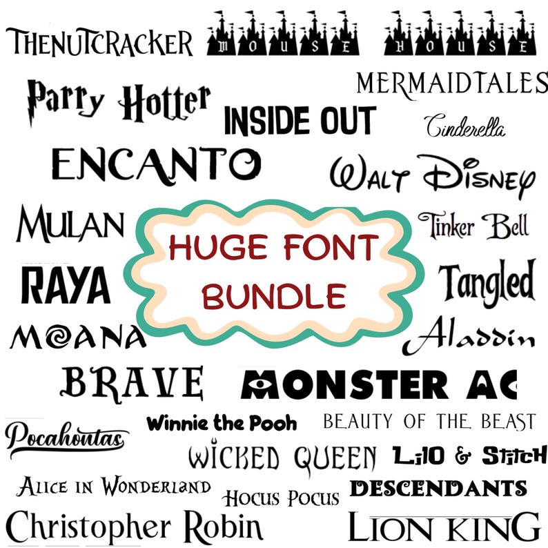 30+ Disney Movie Font Bundle, Alphabet TTF Fonts, Princess Castle ...