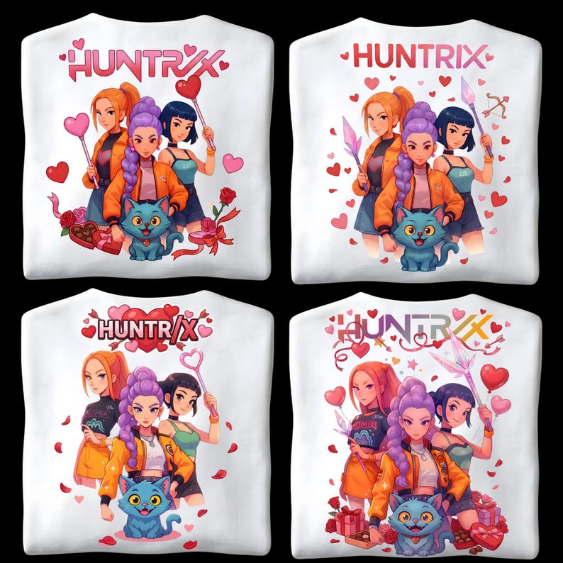 Huntrix Girls Valentine PNG Bundle, Anime Girl Squad Sublimation ...