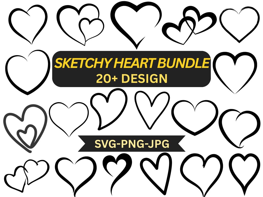 Sketchy Heart SVG Bundle | Doodle Clipart (digital Download) - Etsy