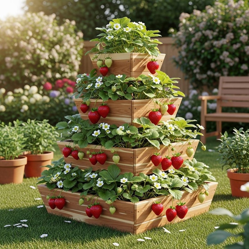 Tier Pyramid Strawberry Planter – Vertical Garden Bed – DIY Raised ...