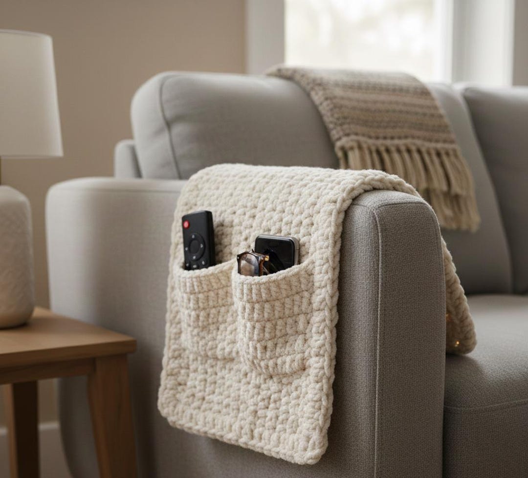 Crochet Sofa Armrest Organizer Pattern – Couch Arm Pocket | Arm ...
