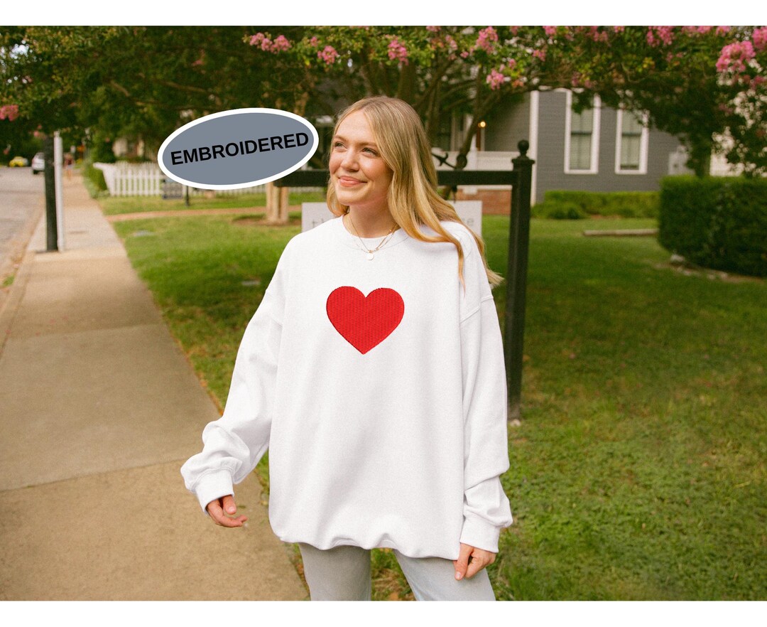 Embroidered Red Heart Sweatshirt, Minimal Heart Crewneck, Valentine’s ...