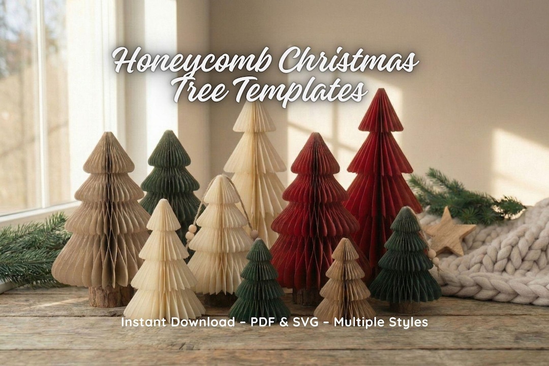 3D Honeycomb Christmas Tree Template | Holiday Papercraft (pdf + Svg ...