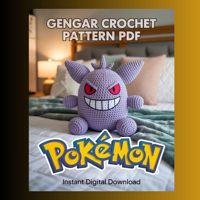 Cuddly Gengar Pokemon Crochet Pattern PDF, Cute Amigurumi Plushie, DIY ...