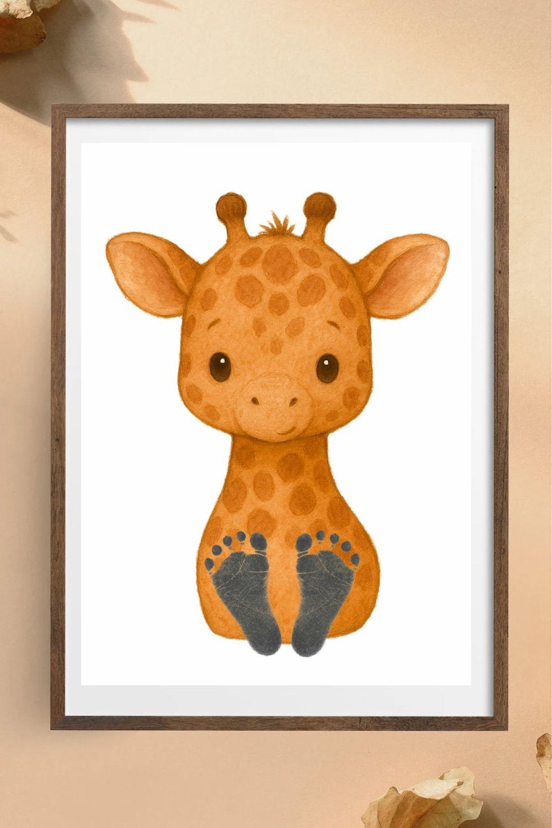 Giraffe Footprint Art for Babies • Digital Baby Memory Printable ...
