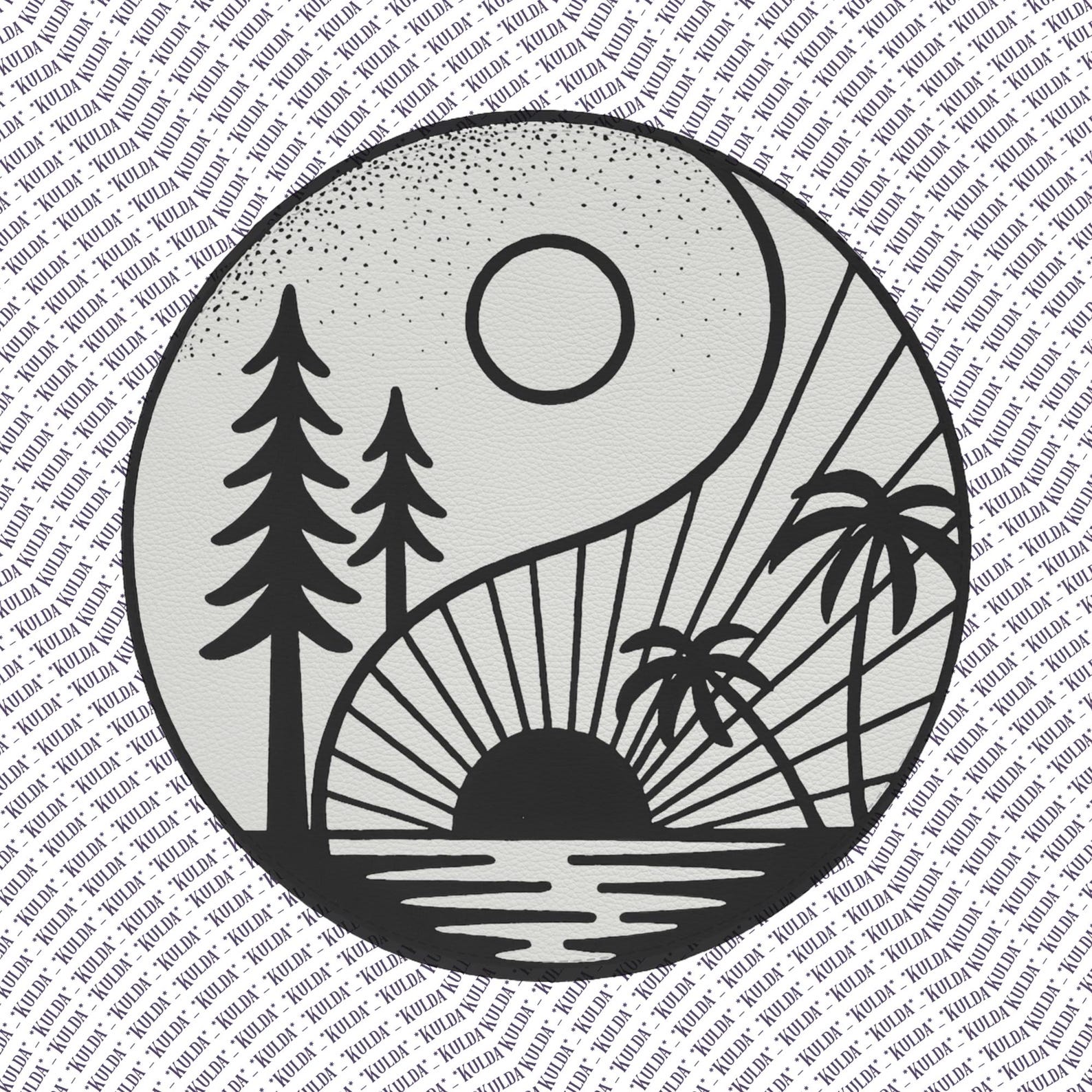 Yin Yang Sunset Landscape Mouse Mat | Minimal Nature Palm Trees Pines ...