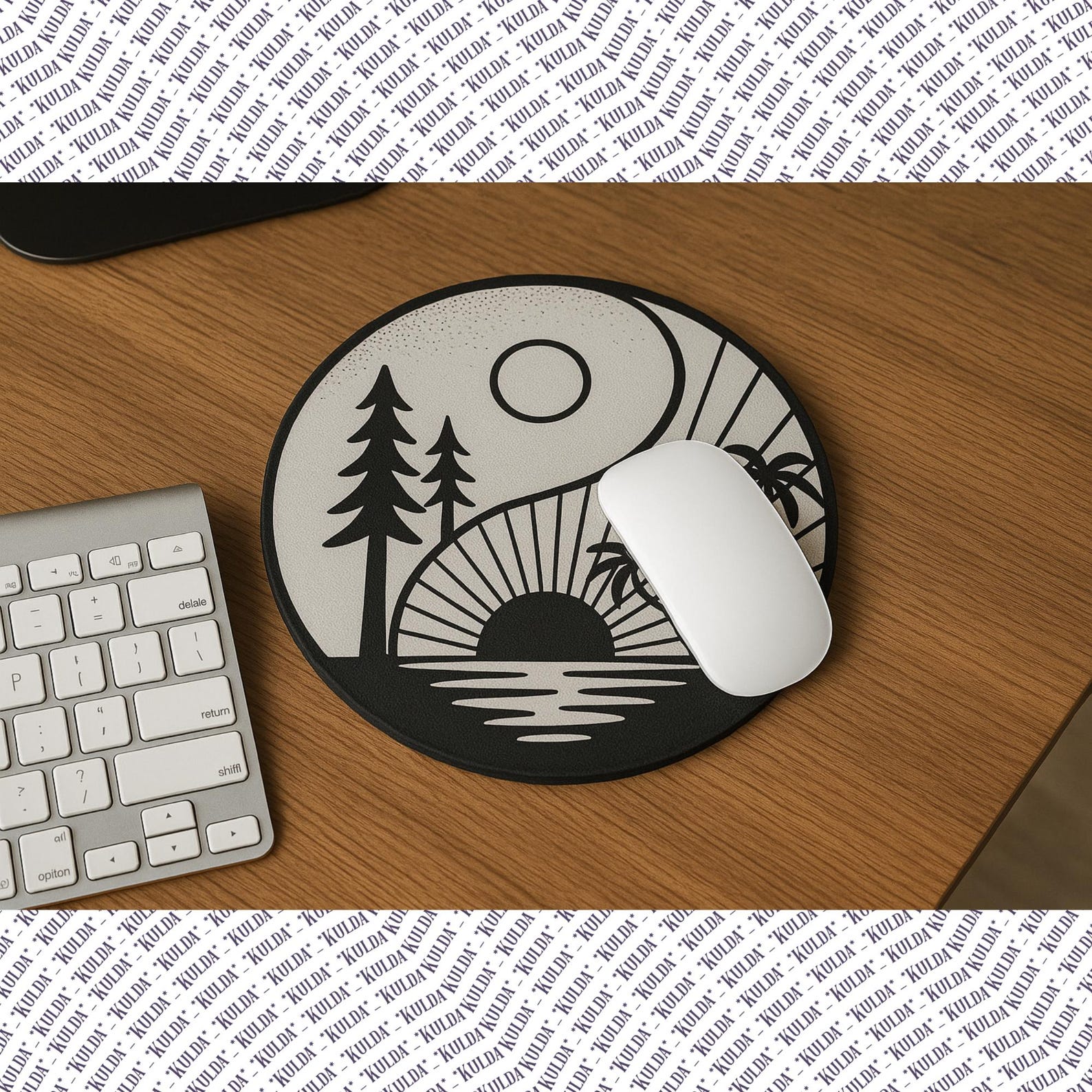 Yin Yang Sunset Landscape Mouse Mat | Minimal Nature Palm Trees Pines ...