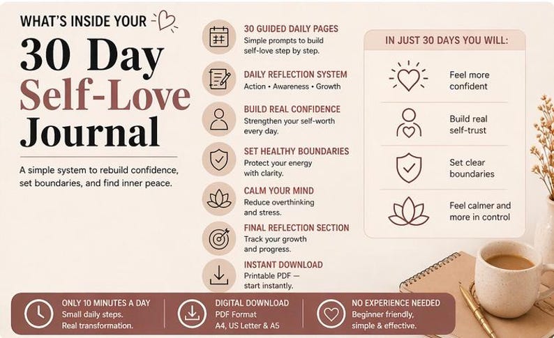 30 Day Self Love Journal Printable PDF | Build Confidence, Set ...