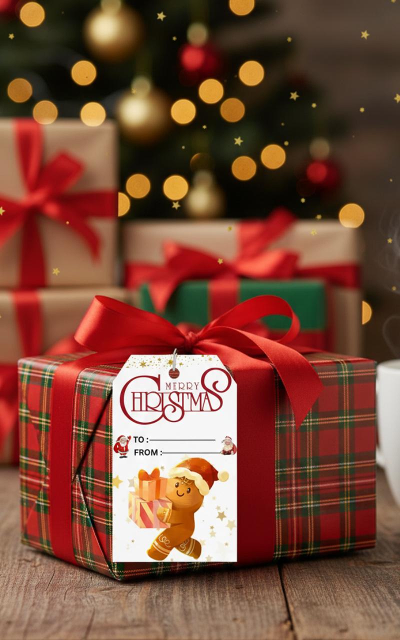 Printable Christmas Gift Tags | Gingerbread Man, Santa (PDF Download ...