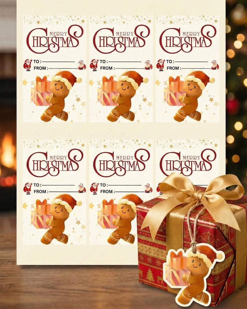 Printable Christmas Gift Tags | Gingerbread Man, Santa (PDF Download ...