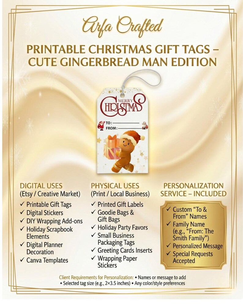 Printable Christmas Gift Tags | Gingerbread Man, Santa (PDF Download ...