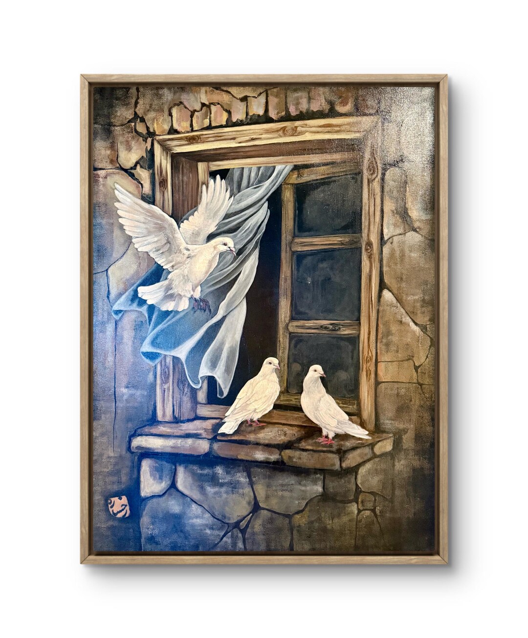 White Doves at the Old Window – Original Acrylic Painting on Canvas ...