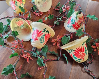 Vintage Outdoor Indoor Holly Garland Bell Set With Blinking Lights Lite ...