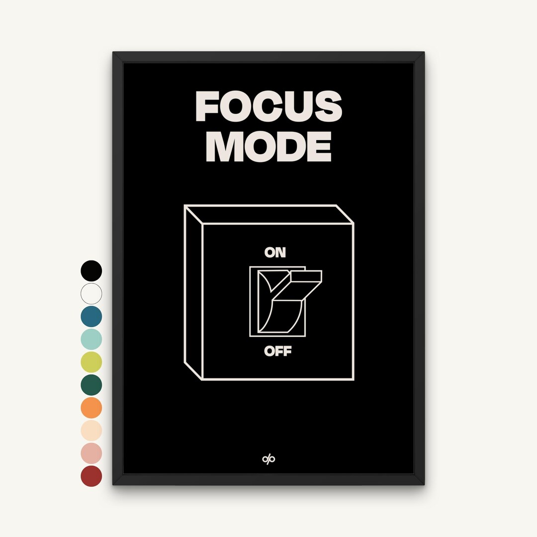 Focus Mode | Motivational Wall Art, Productivity Poster, Black and ...