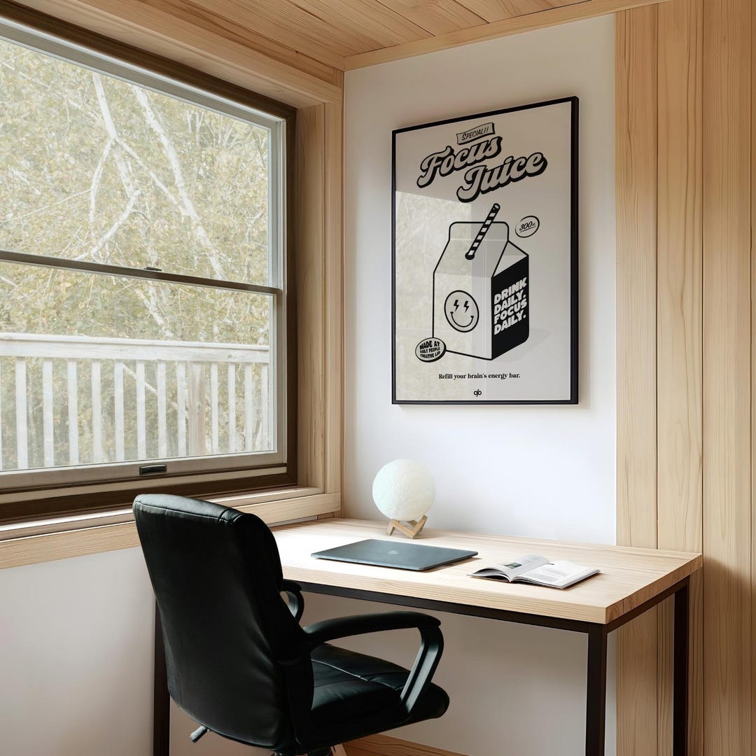 Focus Juice Retro Poster | Motivational Office Wall Art, Cubicle Decor ...