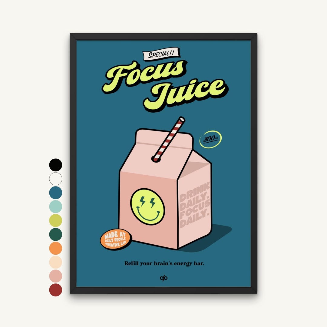 Colorful Focus Juice, Retro Poster, Motivational Poster, Funny Wall Art ...