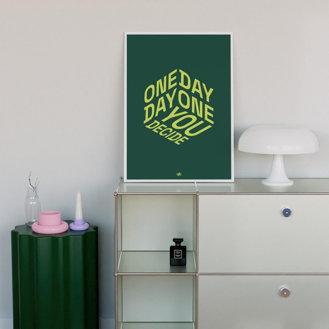 Day One Motivational Typography Poster, Inspirational Wall Art, Man ...